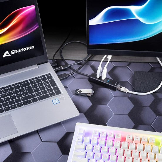 HUB USB SHARKOON SHARK 3-PORT USB 3.2 GEN 1 ALU HUB +RJ45 ETHERNET ...
