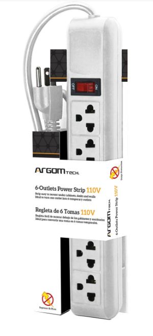 REGLETA DE 6 TOMACORRIENTES 110-220V ARG-AC-0252BK – Laptop Center